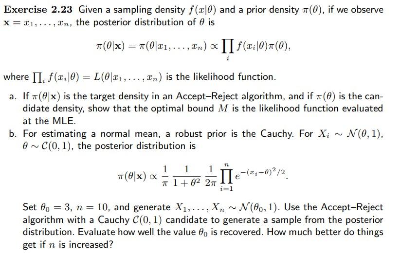 Solved Exercise 2.23 Given a sampling density f(20) and a | Chegg.com