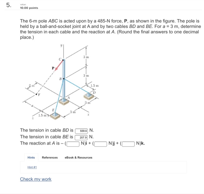 Solved 10.00 points The 6-m pole ABC is acted upon by a | Chegg.com
