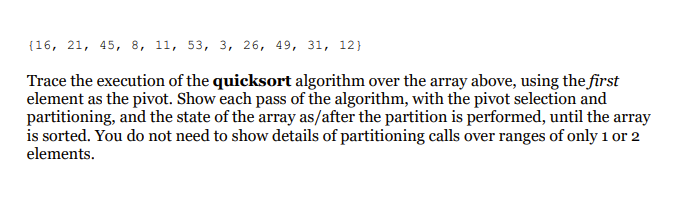 Solved {16, 21, 45, 8, 11, 53, 3, 26, 49, 31, 12} Trace the | Chegg.com