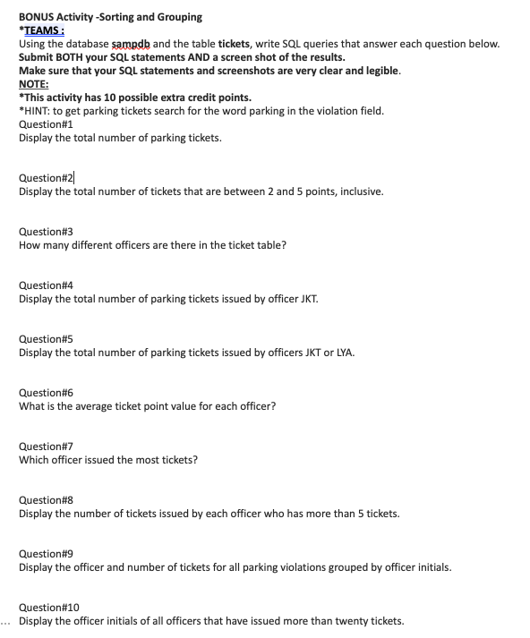 Solved BONUS Activity -Sorting and Grouping *TEAMS: Using | Chegg.com