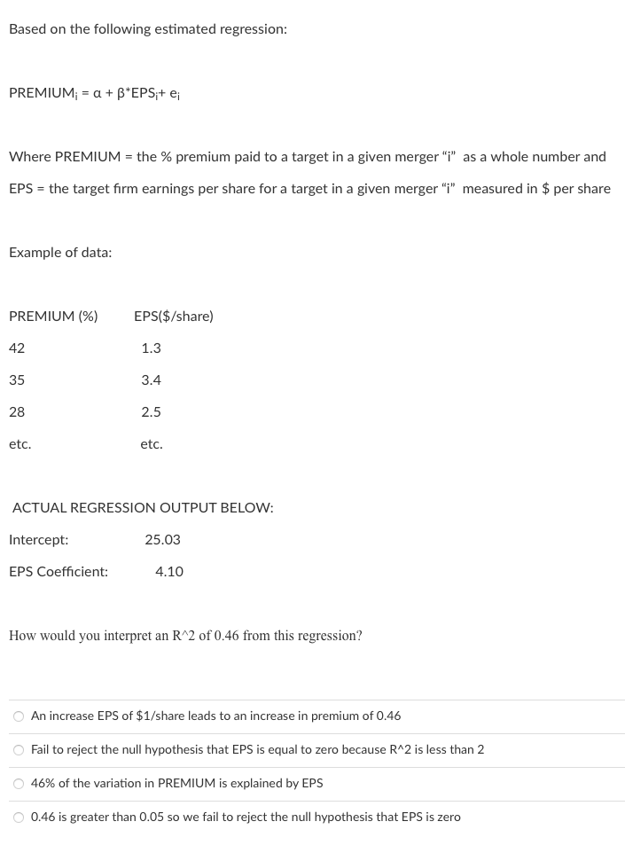 Solved Based on the following estimated regression: PREMIUM | Chegg.com