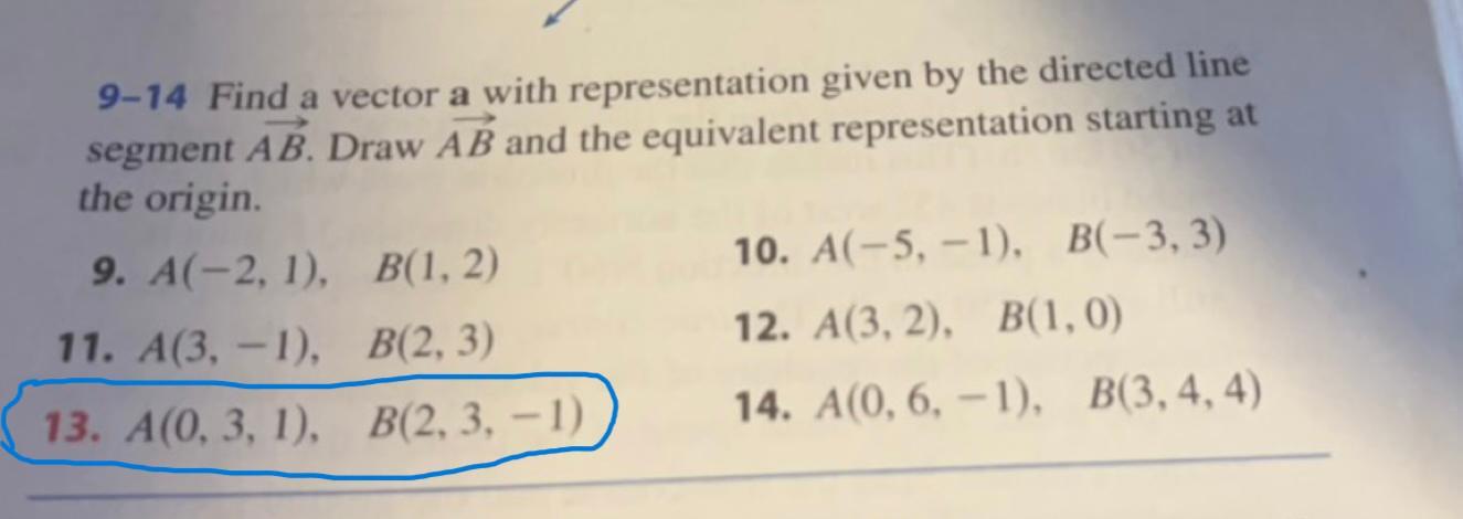 Solved 9-14 Find a vector a with representation given by the | Chegg.com