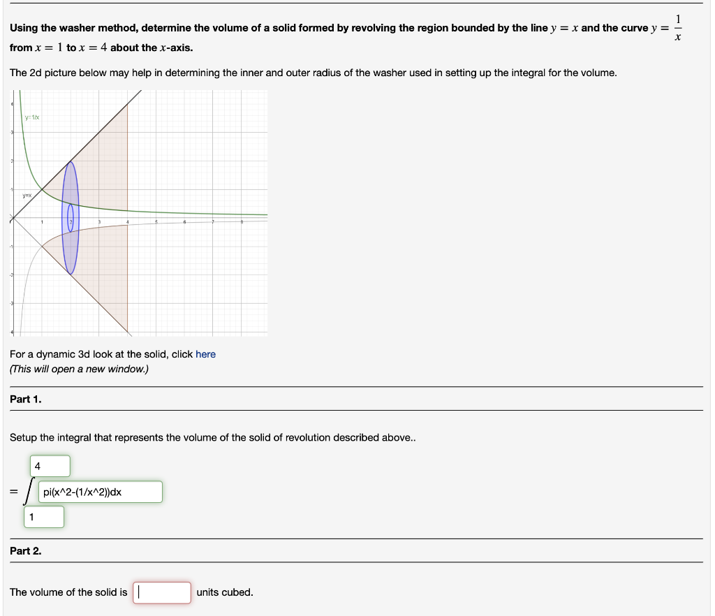 Solved 1 Using the washer method, determine the volume of a | Chegg.com