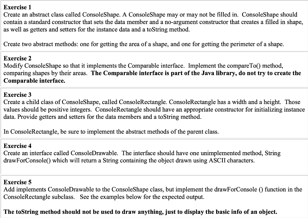 Solved Exercise 1 Create an abstract class called | Chegg.com