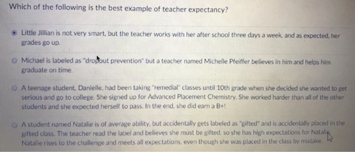 Solved Which of the following is the best example of teacher | Chegg.com