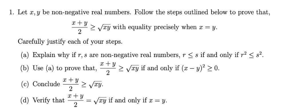 Solved 1. Let x, y be non-negative real numbers. Follow the | Chegg.com