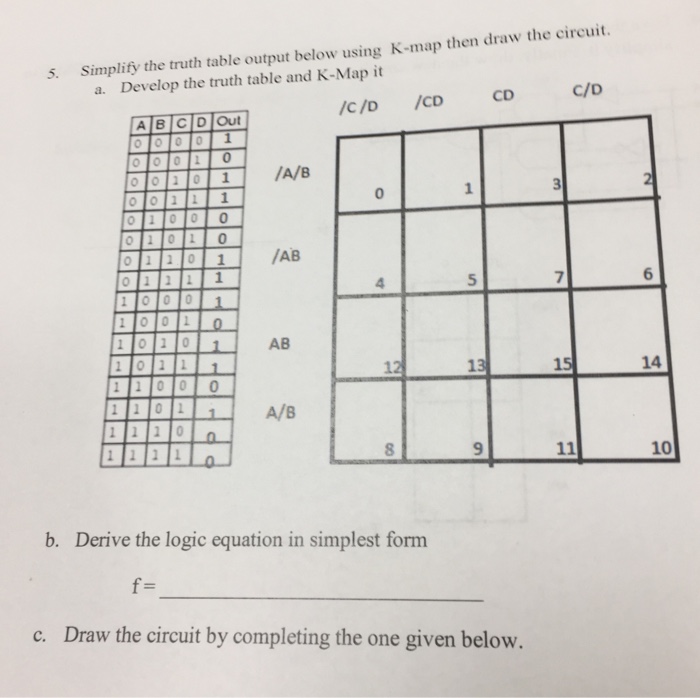 Solved Simplify The Truth Table Output Below Using K Map