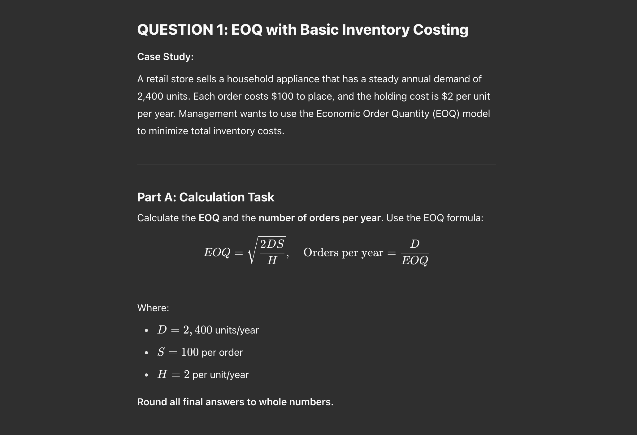 Solved Mastering Inventory Reorder Points with Fixed Demand | Chegg.com