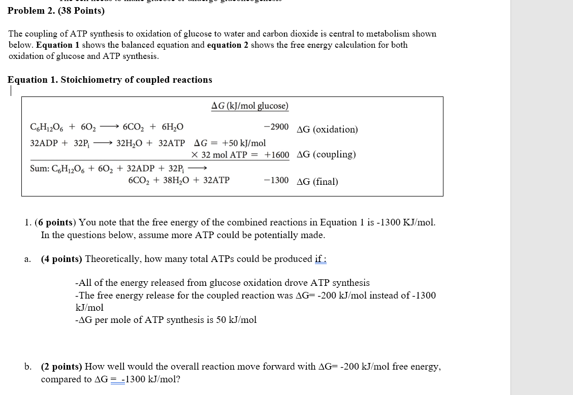 Problem 2. (38 Points) The coupling of ATP synthesis | Chegg.com
