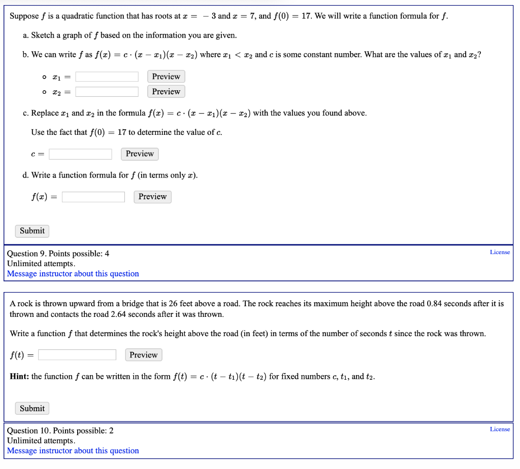 Solved Suppose f is a quadratic function that has roots at x | Chegg.com