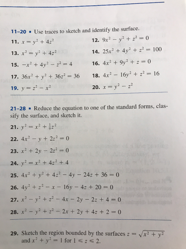 Solved 11-20 . Use traces to sketch and identify the surface | Chegg.com