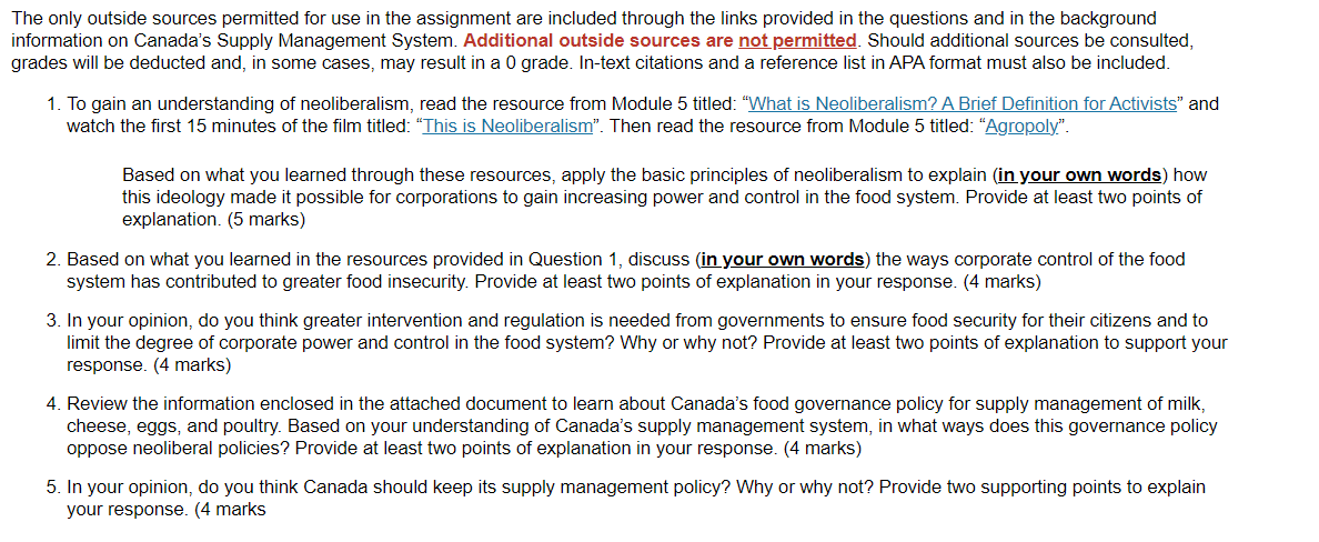 Solved The only outside sources permitted for use in the | Chegg.com