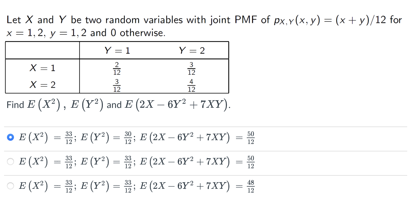 Solved Let X and Y be two random variables with joint PMF of | Chegg.com