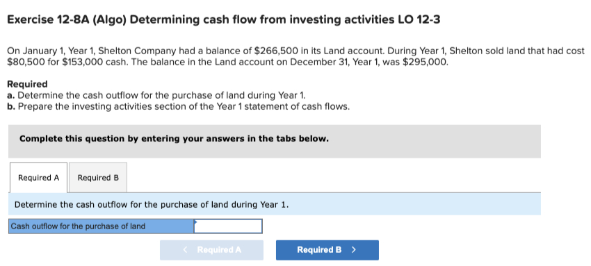 Solved Exercise 12-8A (Algo) ﻿Determining cash flow from | Chegg.com