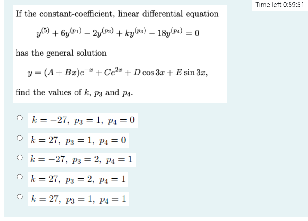 Solved Time left 0:59:51 If the constant-coefficient, linear | Chegg.com