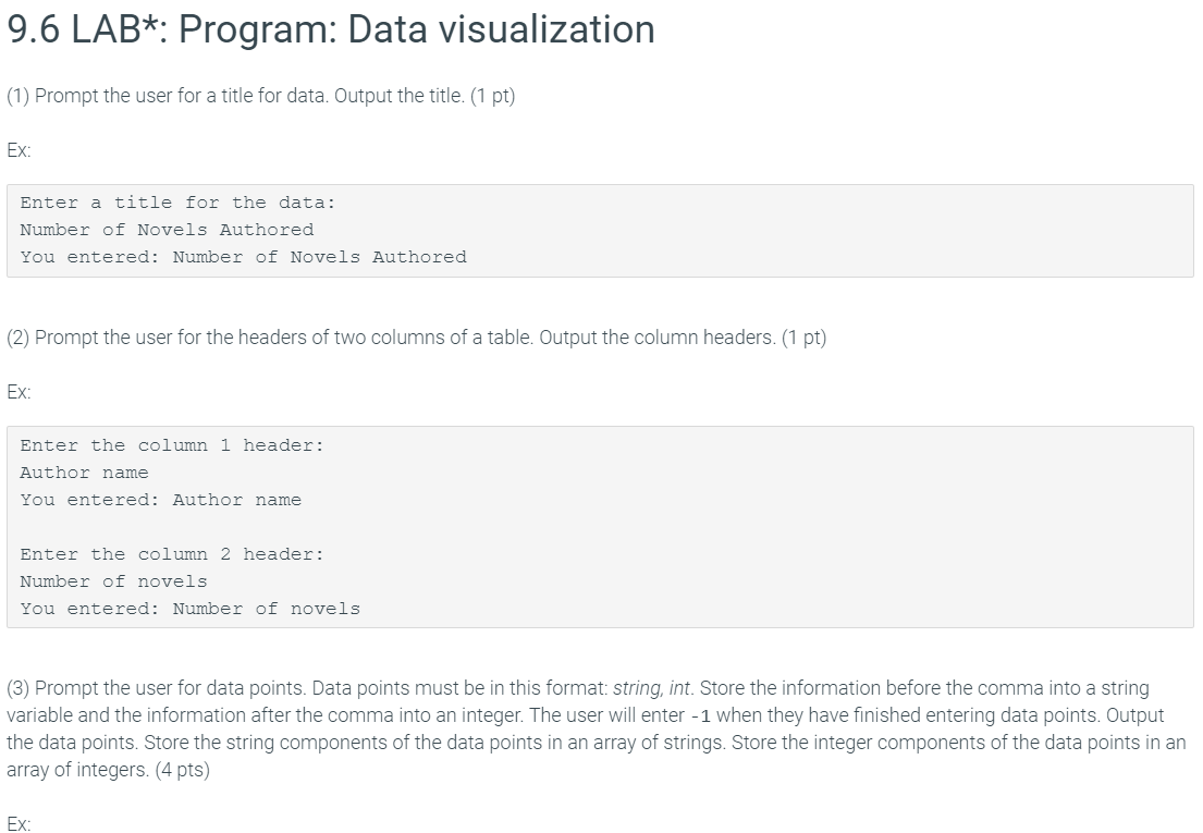 Solved: 9.6 LAB*: Program: Data Visualization (1) Prompt T... | Chegg.com