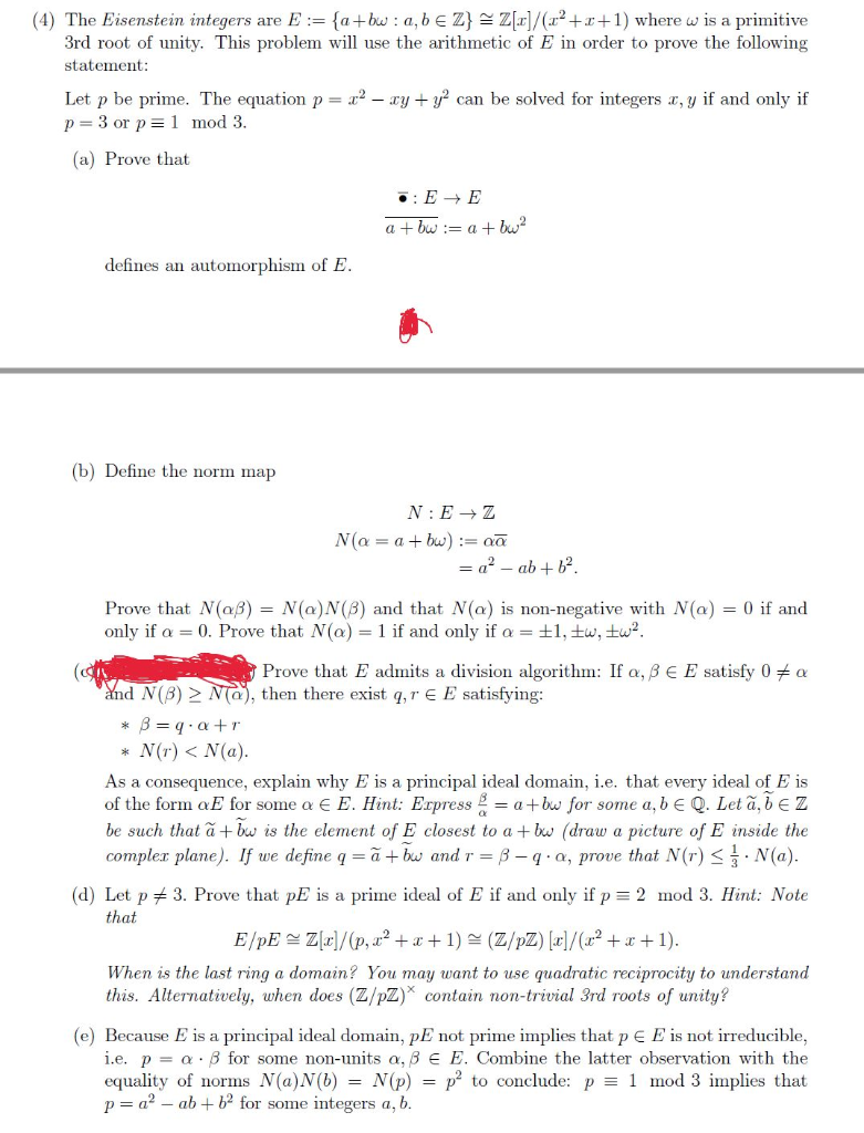  4 The Eisenstein Integers Are Eab A B E ZZ 2 1 Chegg