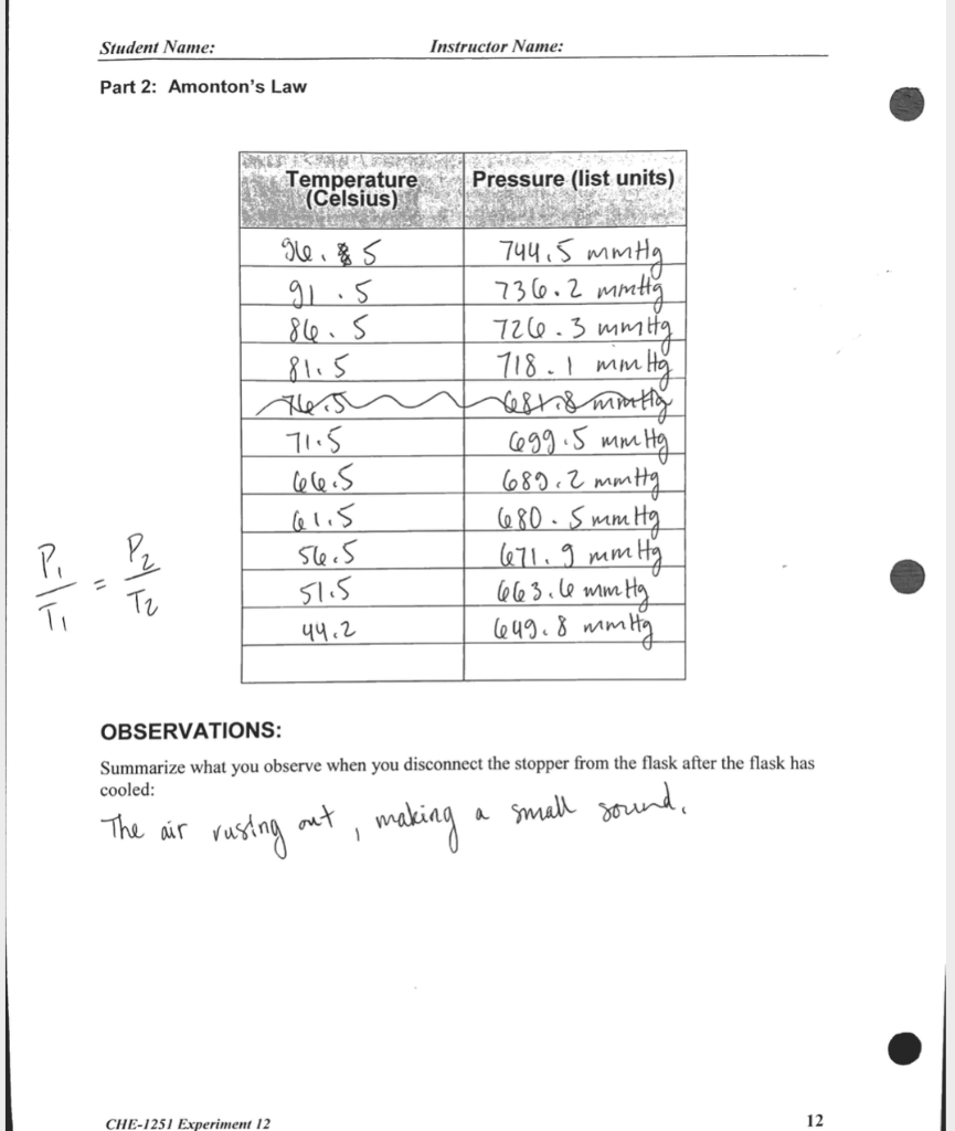 Solved Student Name: Instructor Name: DATA (EXP #12): | Chegg.com