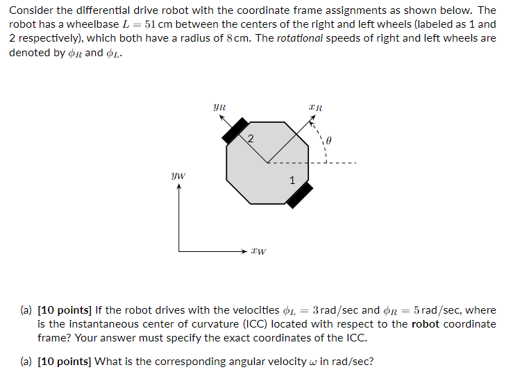 Consider the differential drive robot with the | Chegg.com