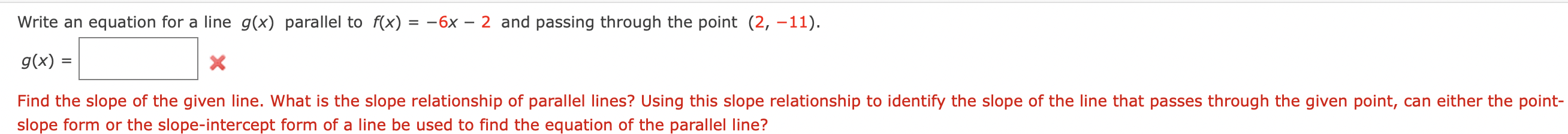 Solved Write an equation for a line g(x) parallel to | Chegg.com