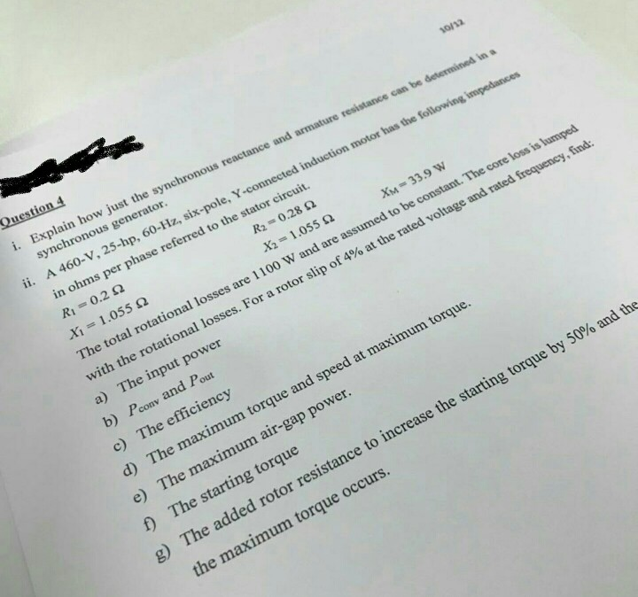 10/12 i. Explain how just the synchronous reactance | Chegg.com