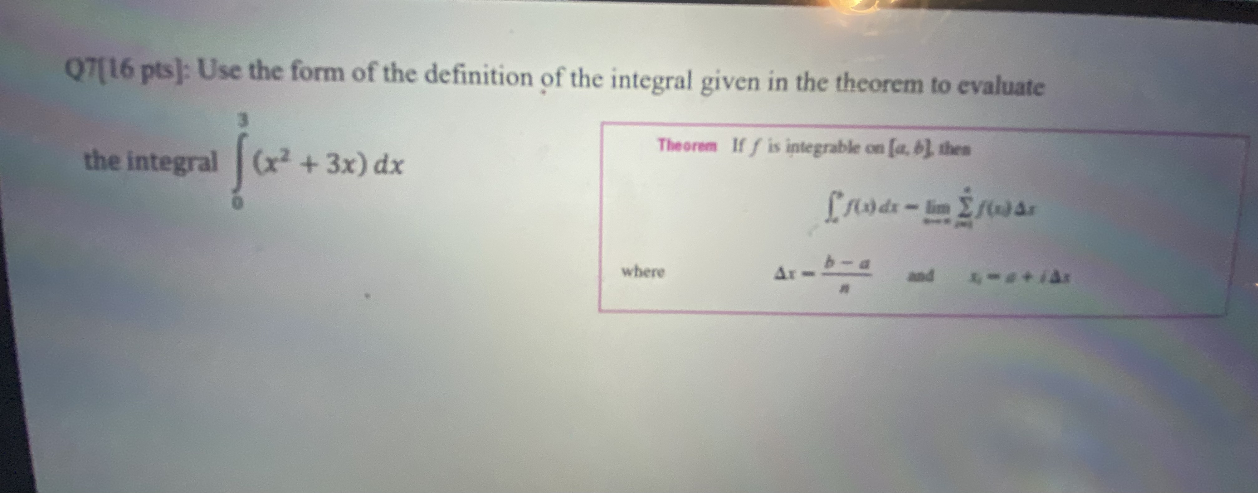 Solved Use the form of the definition of the integral given | Chegg.com