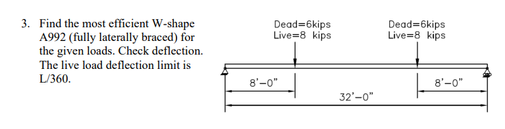 Solved 3. Find the most efficient W-shape A992 (fully | Chegg.com