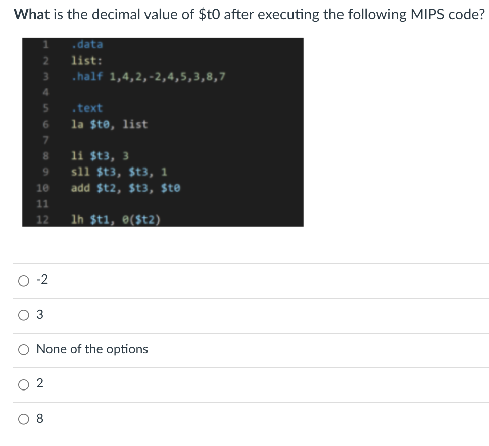 Solved What is the decimal value of $t0 after executing the | Chegg.com