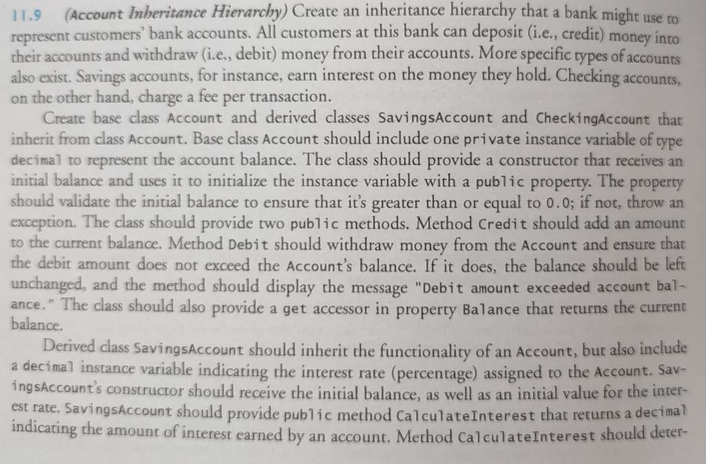 11.9 (Account Inheritance Hierarchy) Create an | Chegg.com