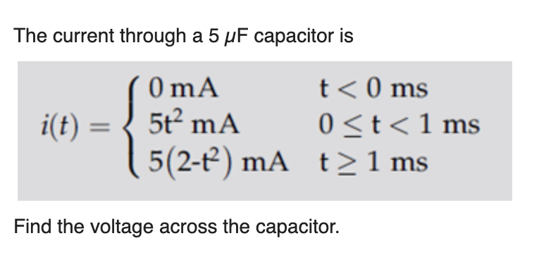 Solved The current through a 5 uF capacitor is i(t) 0 mA t