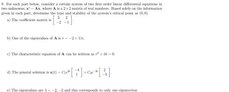 Solved 9. For each part below, consider a certain system of | Chegg.com