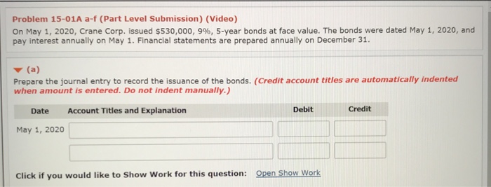 Solved Problem 15-01A a-f (Part Level Submission) (Video) On | Chegg.com