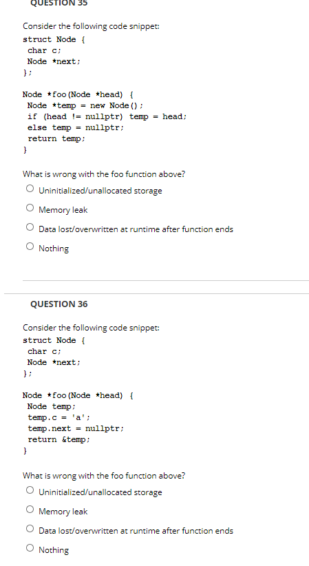 Solved QUESTION 35 Consider the following code snippet: | Chegg.com
