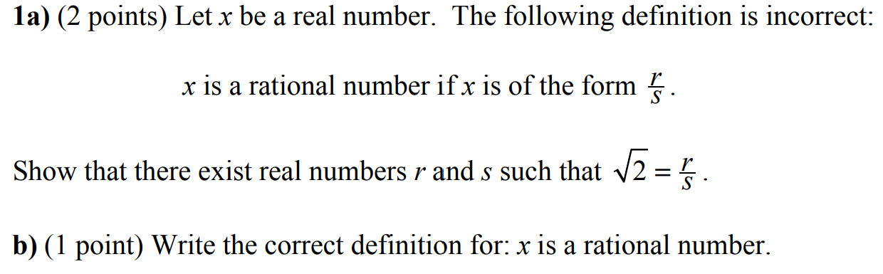 Solved 1a) ( 2 points) Let x be a real number. The following | Chegg.com