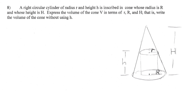 Solved 8) A right circular cylinder of radius r and height h | Chegg.com