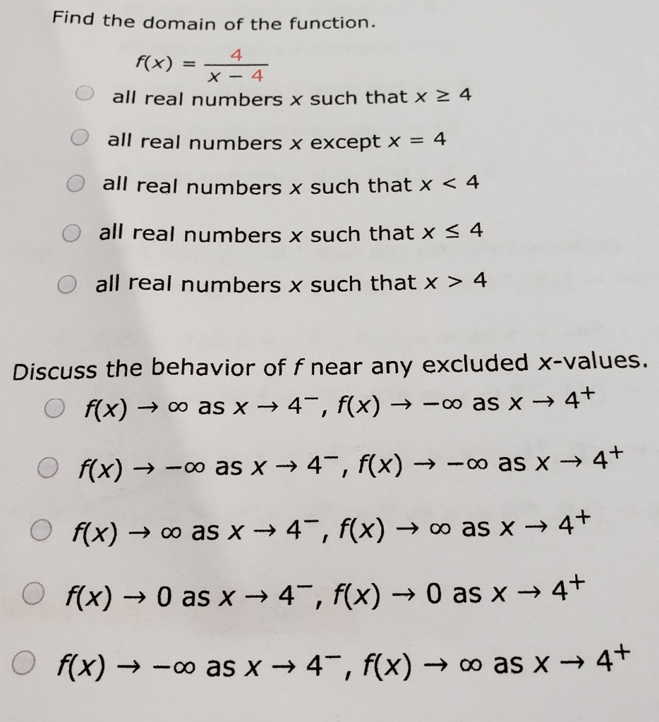 Solved Find The Domain Of The Function 4 X All Real