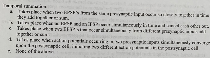 Solved Temporal Summation Takes Place When Two Eps They Add