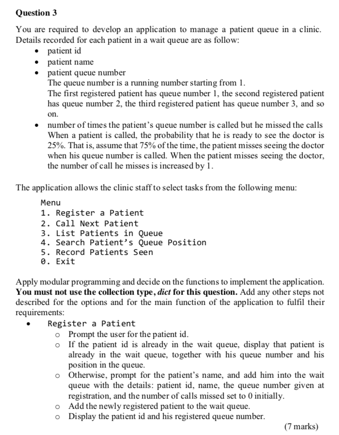 Solved Question 3 You are required to develop an application | Chegg.com
