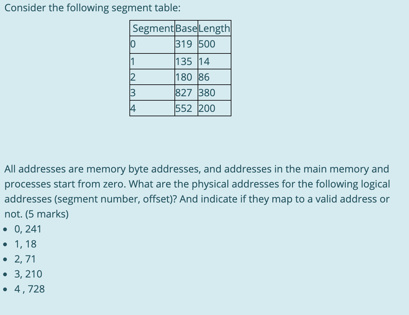 Solved Consider the following segment table: SegmentBase | Chegg.com