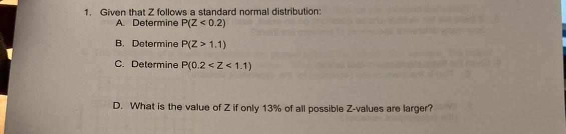 Solved 1. Given that Z follows a standard normal | Chegg.com