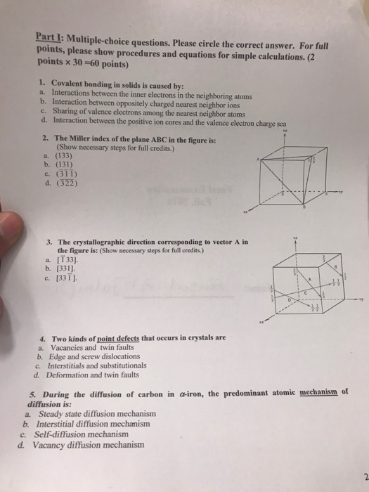 Solved Part I: Multiple-choice questions. Please cirele the | Chegg.com
