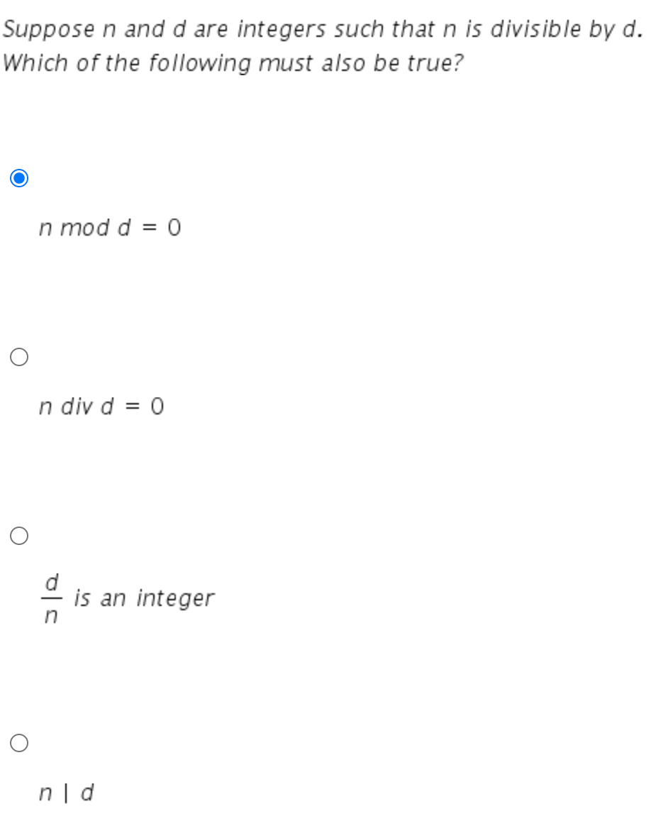 Solved Suppose n and d are integers such that n is divisible | Chegg.com