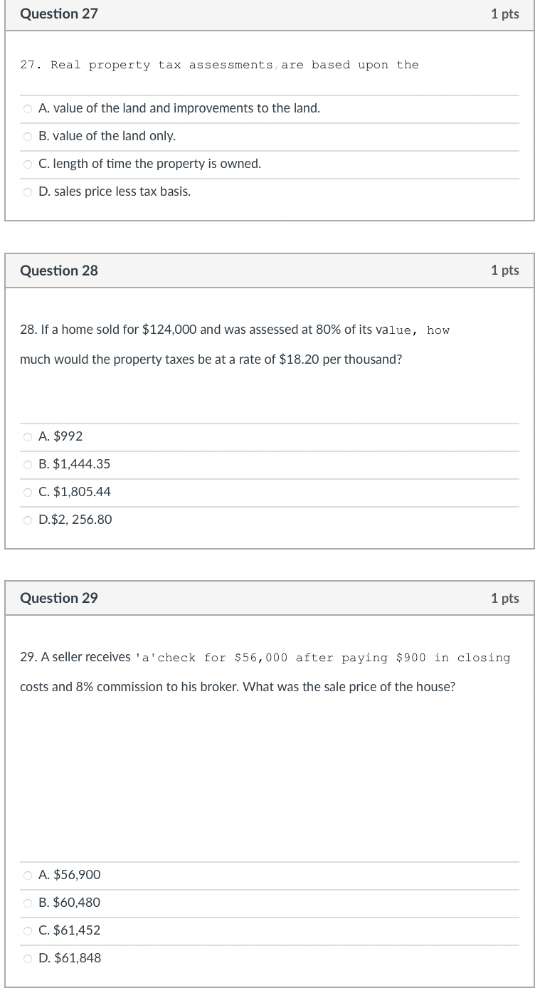 Solved Question 27 27. Real property tax assessments are | Chegg.com