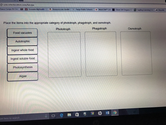Solved Place the items into the appropriate category of | Chegg.com