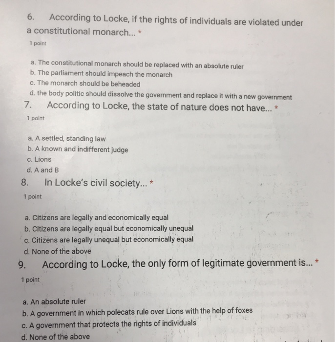 Solved 11. According to Locke, it is important to privatize | Chegg.com
