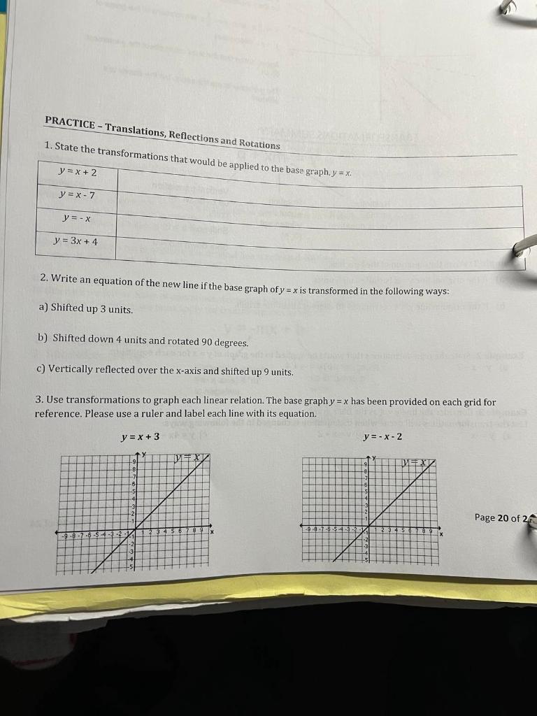 Solved 1. State the transformations that would be applied to | Chegg.com
