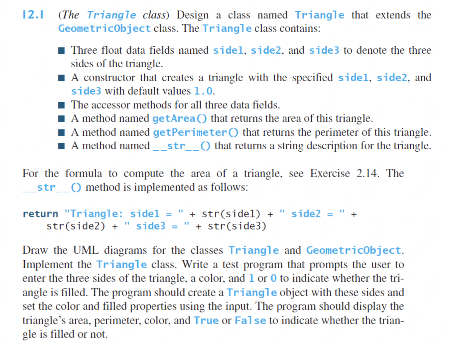 Solved 12 1 The Triang7e Class Design A Class Named