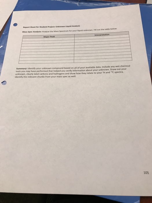 Solved Report Sheet for Student Project: Unknown Liquid | Chegg.com