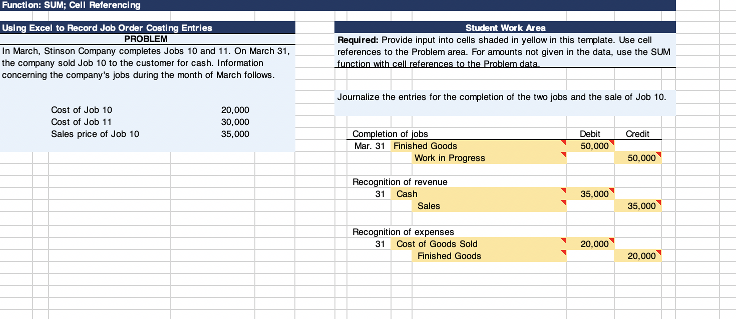 Solved Function: SUM; Cell Referencing Using Excel to Record | Chegg.com