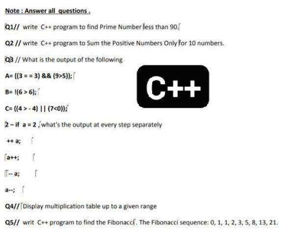 Solved Note : Answer all questions. 01// write C++ program | Chegg.com